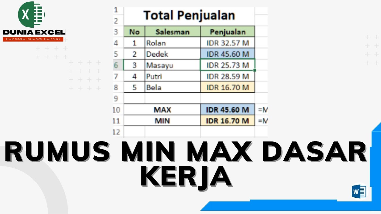 Belajar Rumus MIN / MAX Dasar Kerja 2023 - Dunia Excel - YouTube