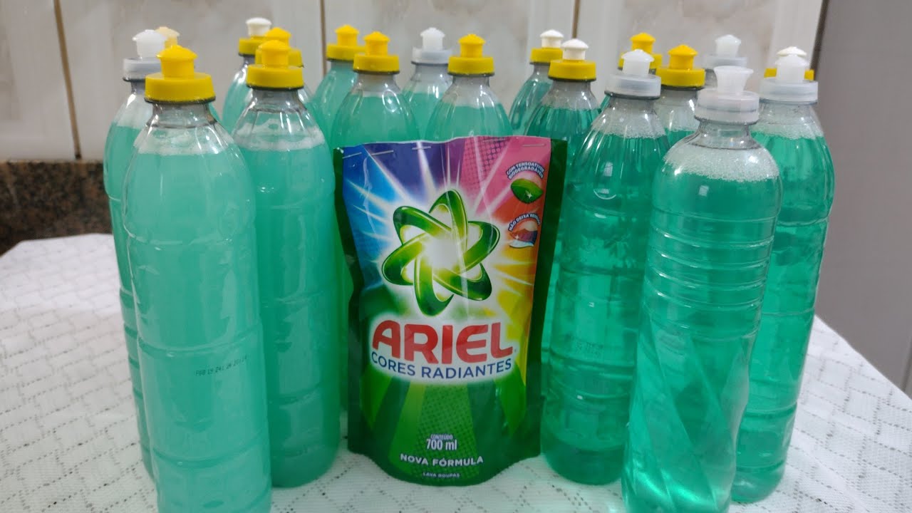 Com 350ml de sabão líquido Ariel você faz 5 L detergentes com opções ...