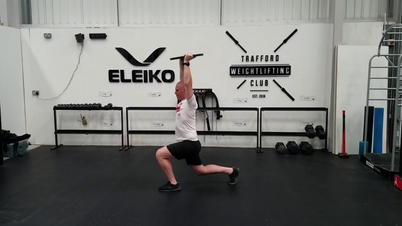 Split stance with plate overhead - knee drives forward - YouTube