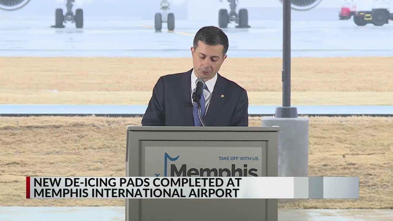 Butigieg, leaders unveil new de-icing pads at Memphis airport - YouTube