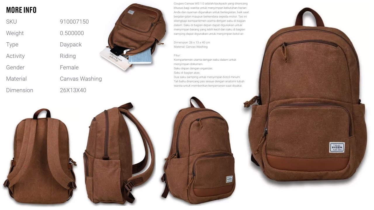 EIGER COUPES CANVAS WS 1.0 BACKPACK 15L BROWN || 910007150 || TAS EIGER ...
