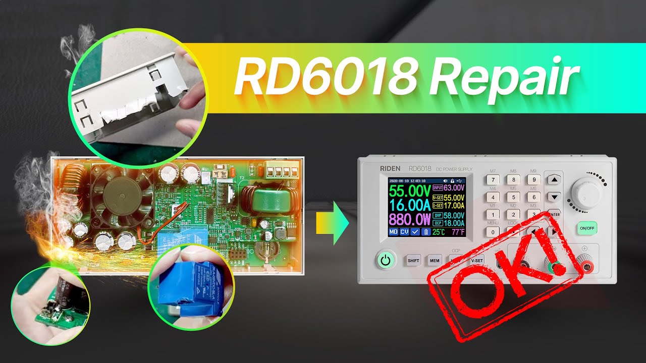 RD6018 repair from fuse damage to screen, fuse, relay damage - YouTube