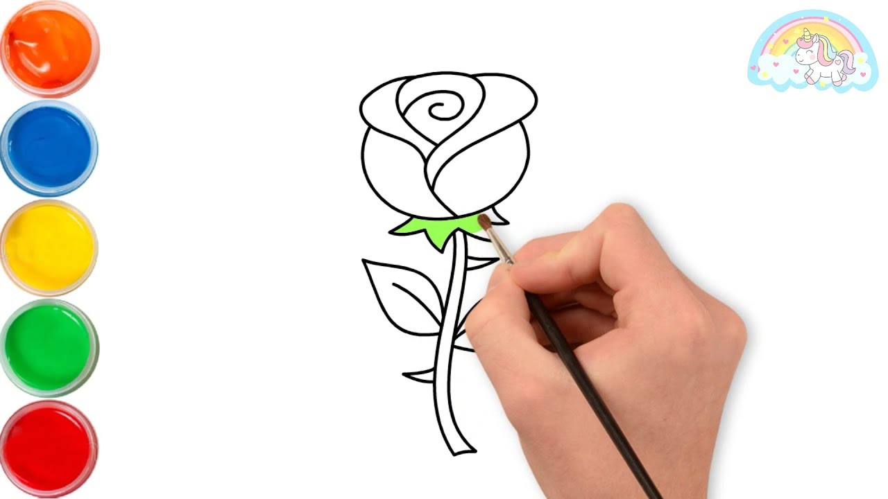 How to draw and color a ROSE for kids EASY and STEP BY STEP? 😍🌹 - YouTube