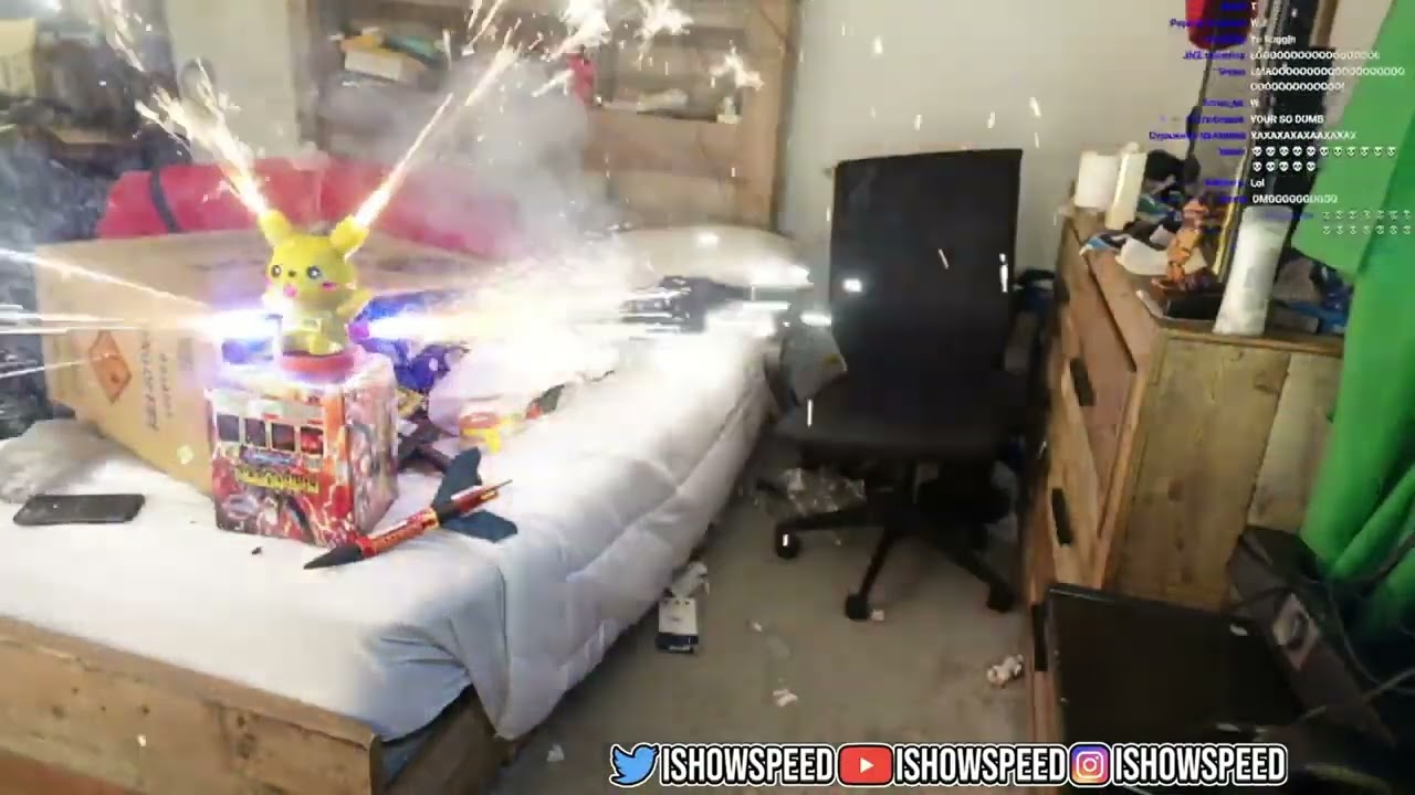 IshowSpeed LIGHTING FIREWORKS ON STREAM (GONE WRONG) - YouTube
