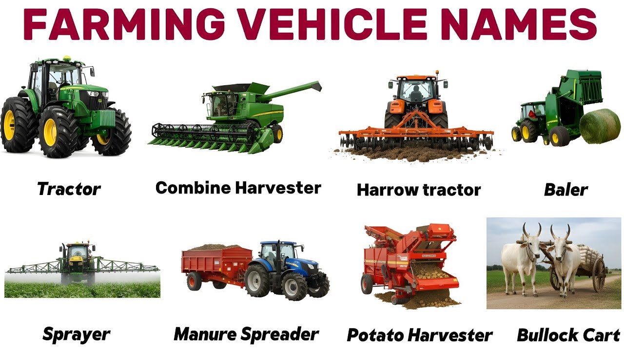 Farm Vehicles Names and Uses | Learn 26 Agricultural Machines - Tractor ...