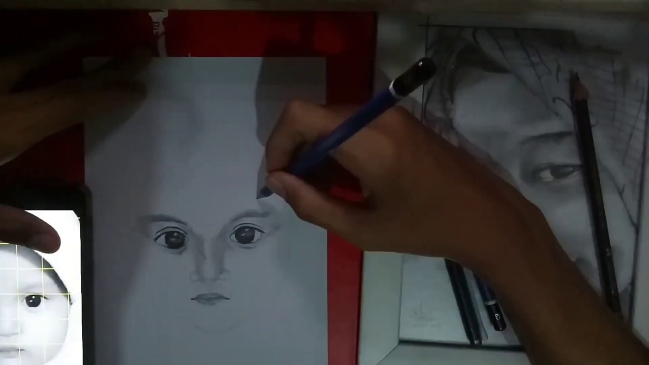 lukisan pensil wajah grid(my beloved sister) - YouTube