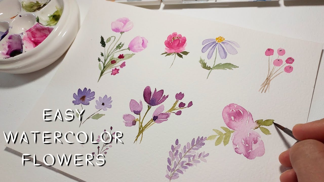 9 simple watercolor flowers painting for beginners | watercolor flowers ...