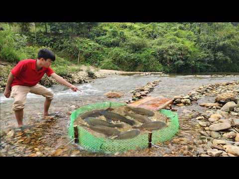 Traditional fishing methods. The boy, Lam, caught a lot of fish and took them to sell.