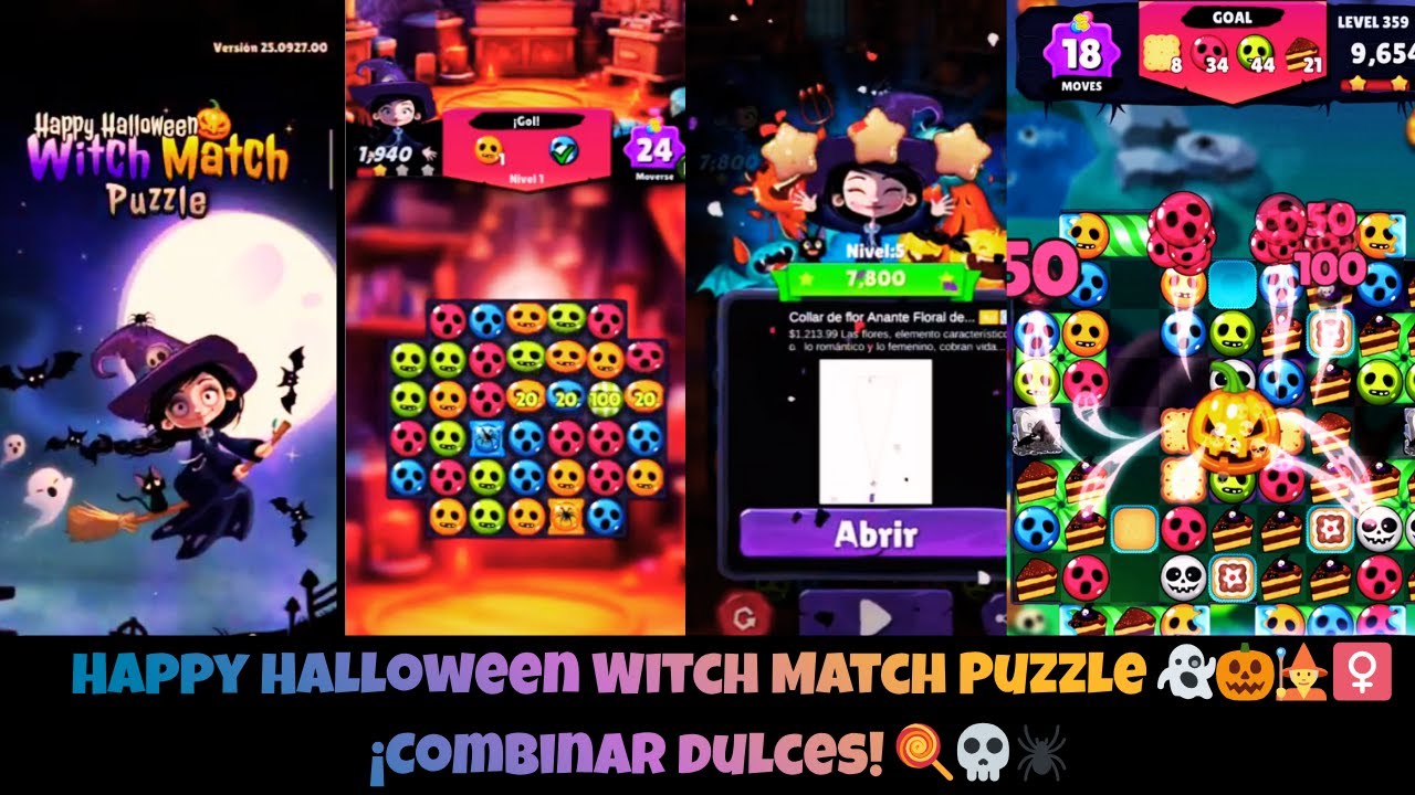 Happy Halloween Witch Match Puzzle 👻🎃🧙‍♀️ ¡Combinar dulces! 🍭 # ...