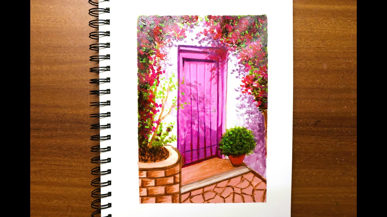 Secret Pink Door and Flower Garden Painting for Beginners | Pink Door ...