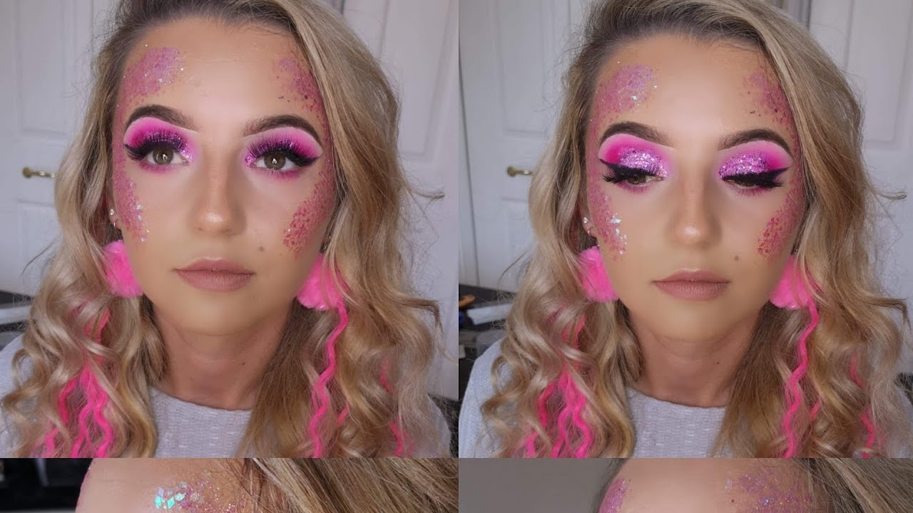 BRIGHT PINK FESTIVAL MAKEUP FOR MY GORGEOUS CLIENT! 🦄💕 - YouTube