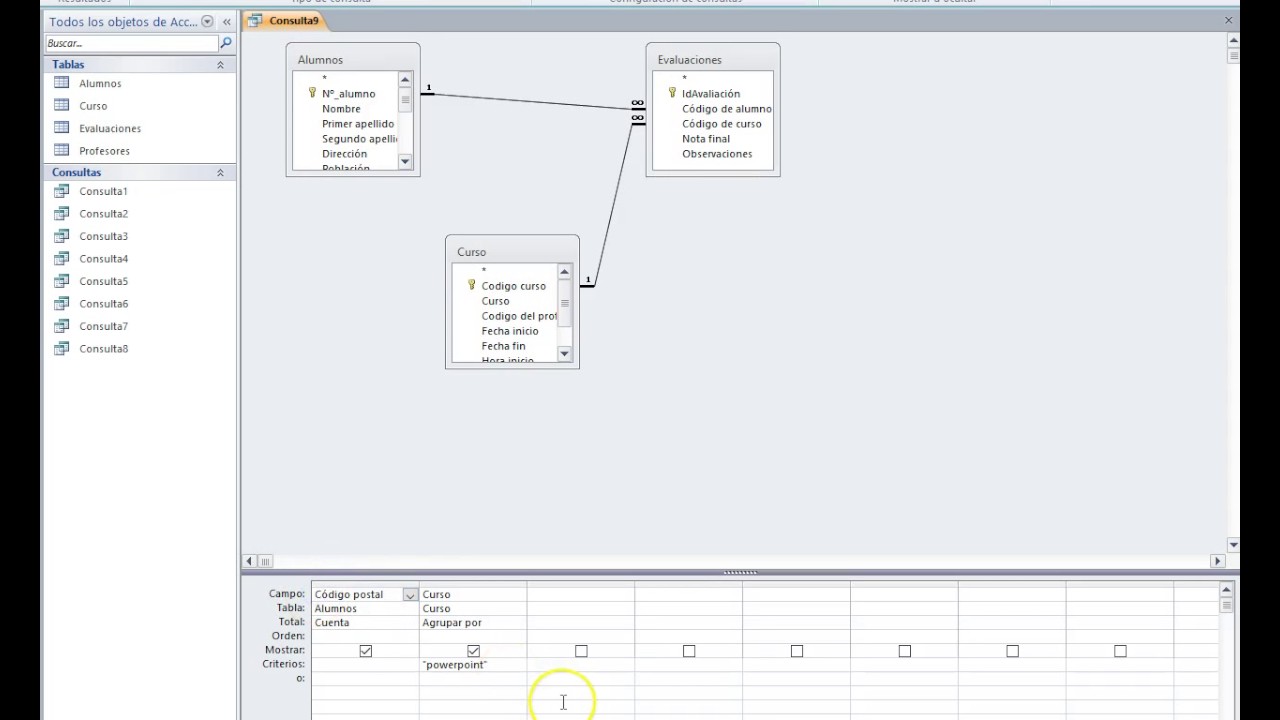 Exercicio Access Colegio. Consultas 2 - YouTube