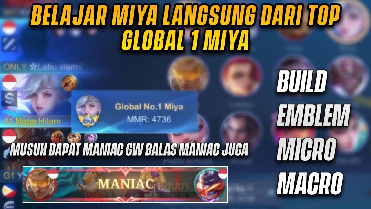 TUTORIAL MIYA LENGKAP BESERTA BUILD, EMBLEM, MICRO DAN MACRO! USER MIYA ...