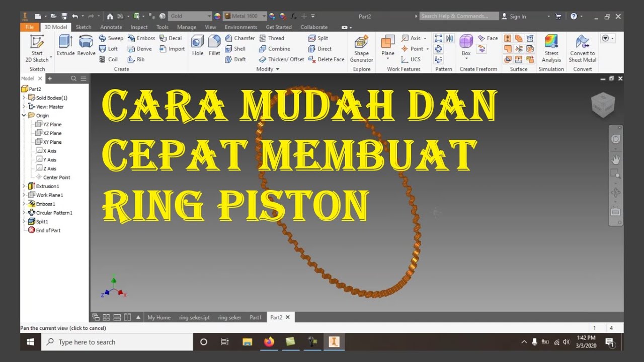 AUTODESK INVENTOR - MODELING OF RING PISTON - YouTube