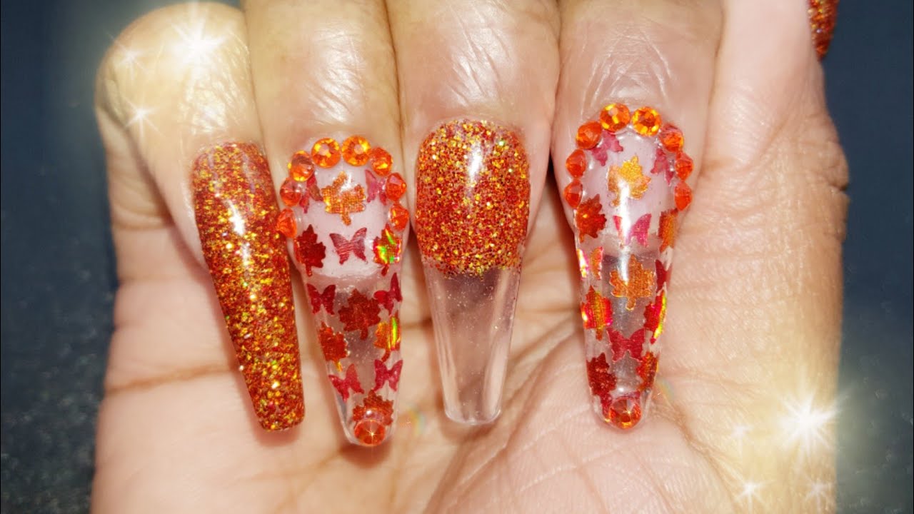 Orange Fall Nail Tutorial•Custom Glitter/Glass Nails•Wish Nail Haul ...
