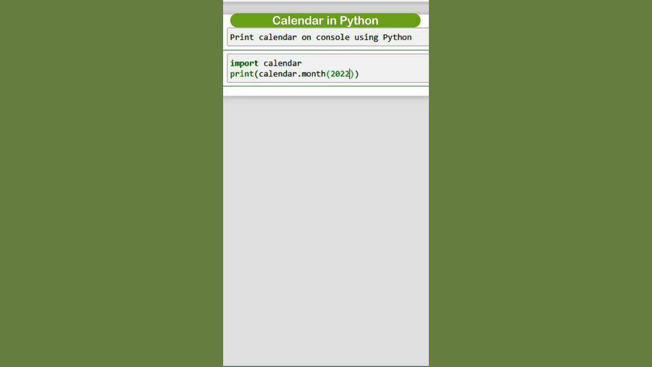Calender In Python Calender Import Calendar Module Pruton Programming Python Module