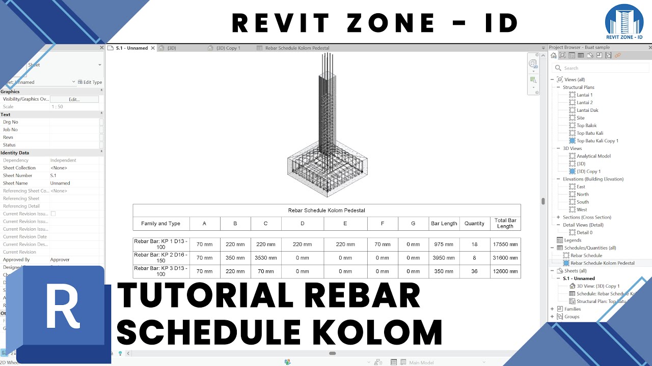 TUTORIAL MEMBUAT REBAR SCHEDULE KOLOM PEDESTAL | STUDI CASE RUMAH 2 ...