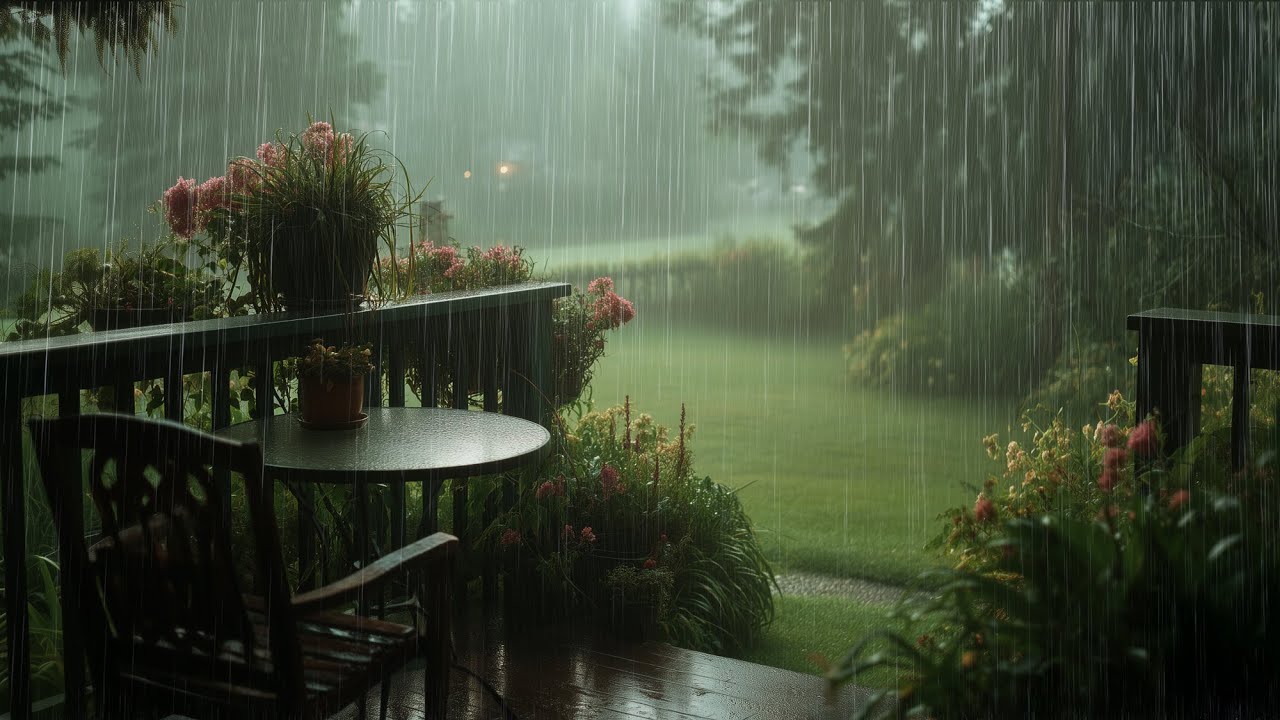 Balcony Rainstorm with Garden View - Relaxing Rain Sounds for Sleep ...
