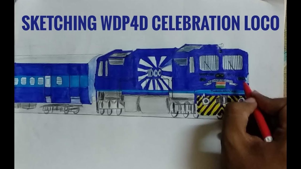 INDIAN TRAIN DRAWING 1000th WDP4D CELEBRATION LOCOMOTIVE TUGHLAKABAD ...