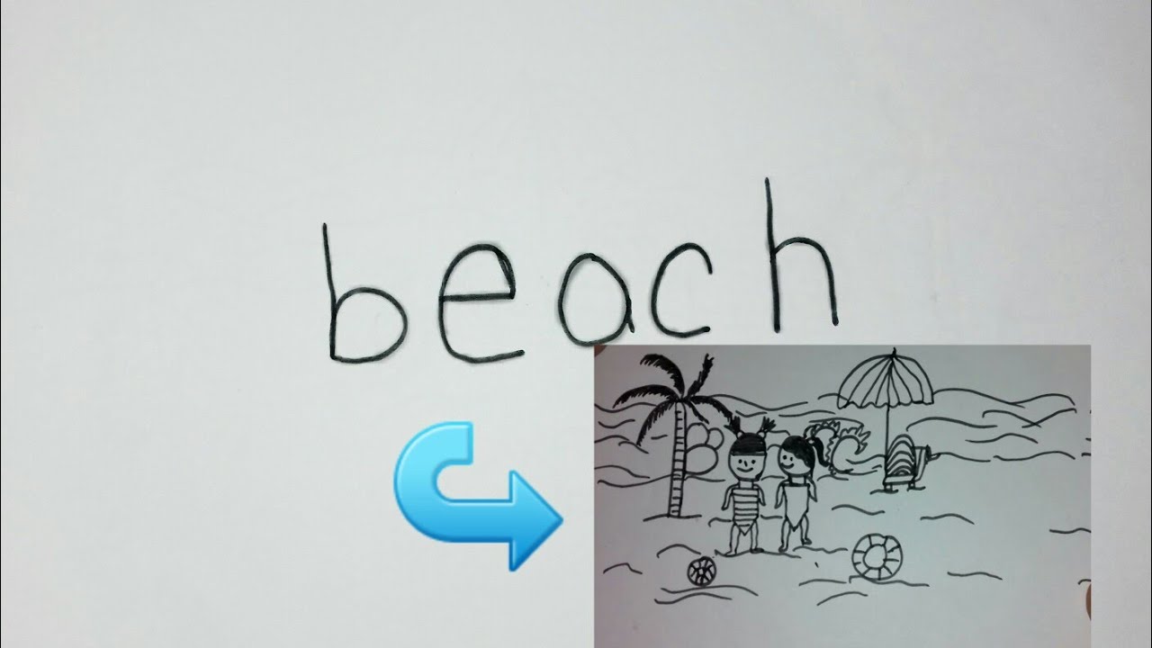 How To Draw a Beach Using The Word beach - YouTube