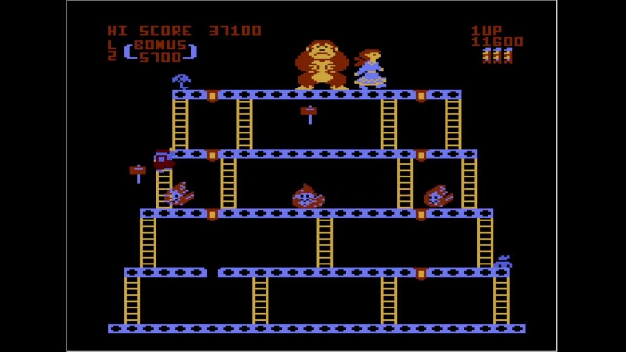 Atari 8-Bit, Emulated, Donkey Kong, Spring start, 23100 points - YouTube