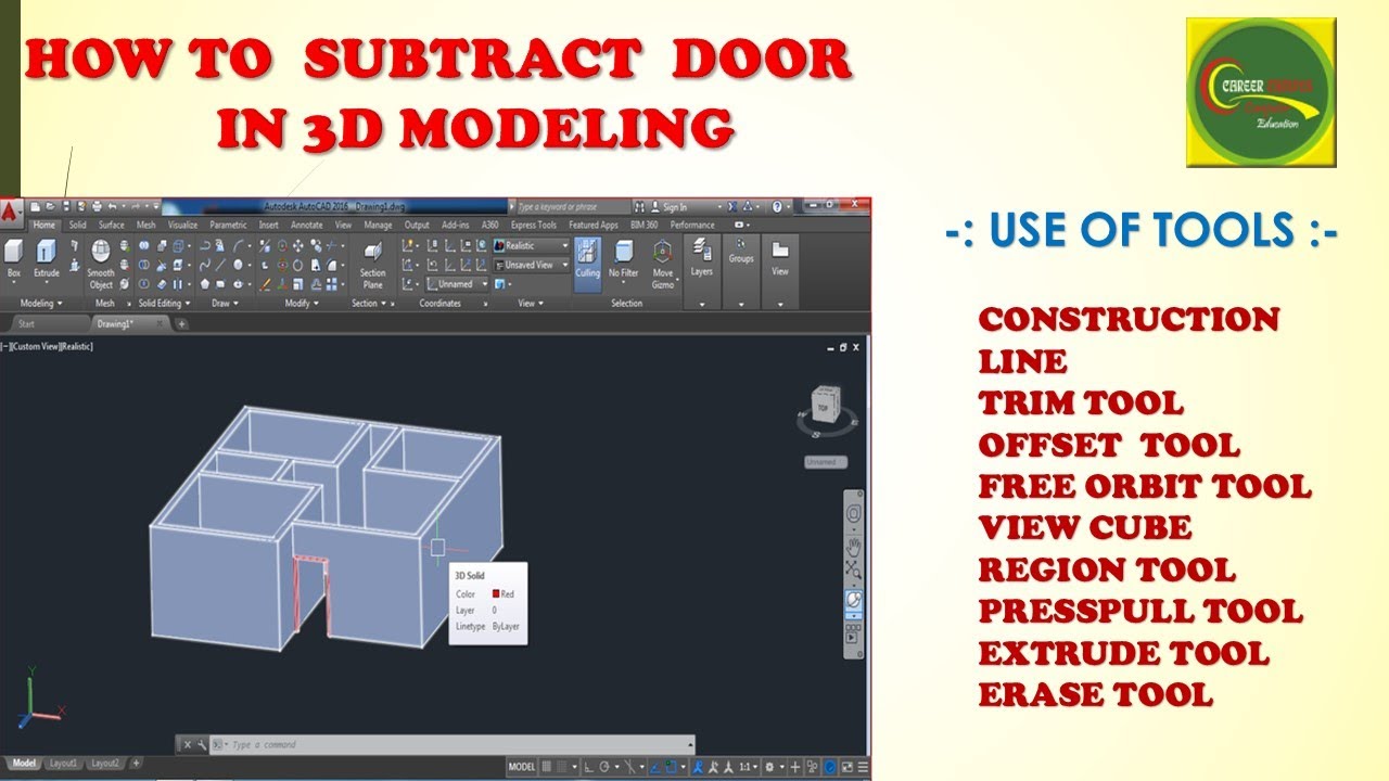 How To Subtract Door In 3d Solid In AutoCAD How To Create Door In 3d How To Subtract Door In 3d Solid In AutoCAD How To Create Door In 3d
