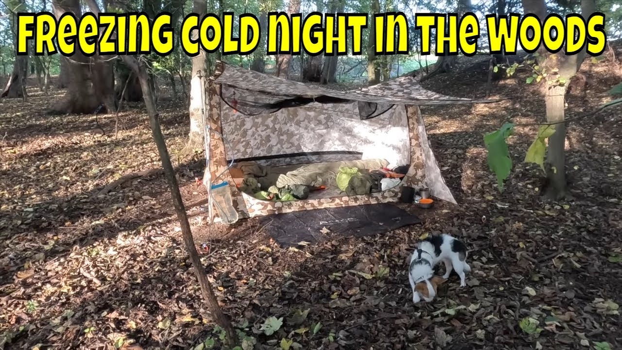 freezing cold night in the woods sleeping in a baker tent - YouTube
