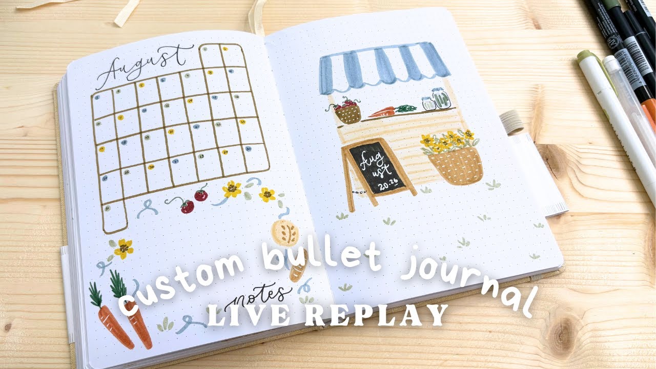 Live Custom Bullet Journal REPLAY July 30 | August Weeklies Farmer's ...