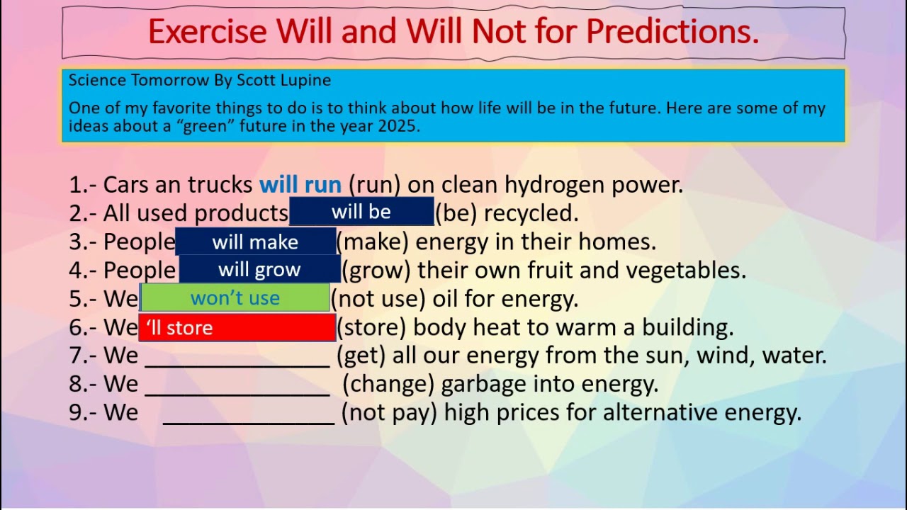 Exercises Will and Will Not for Predictions - YouTube