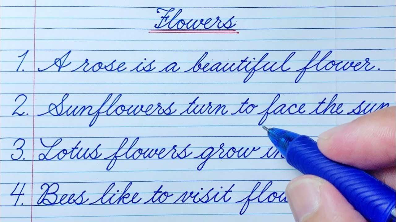 Cursive writing practice | 10 Simple English Sentences about Flowers ...
