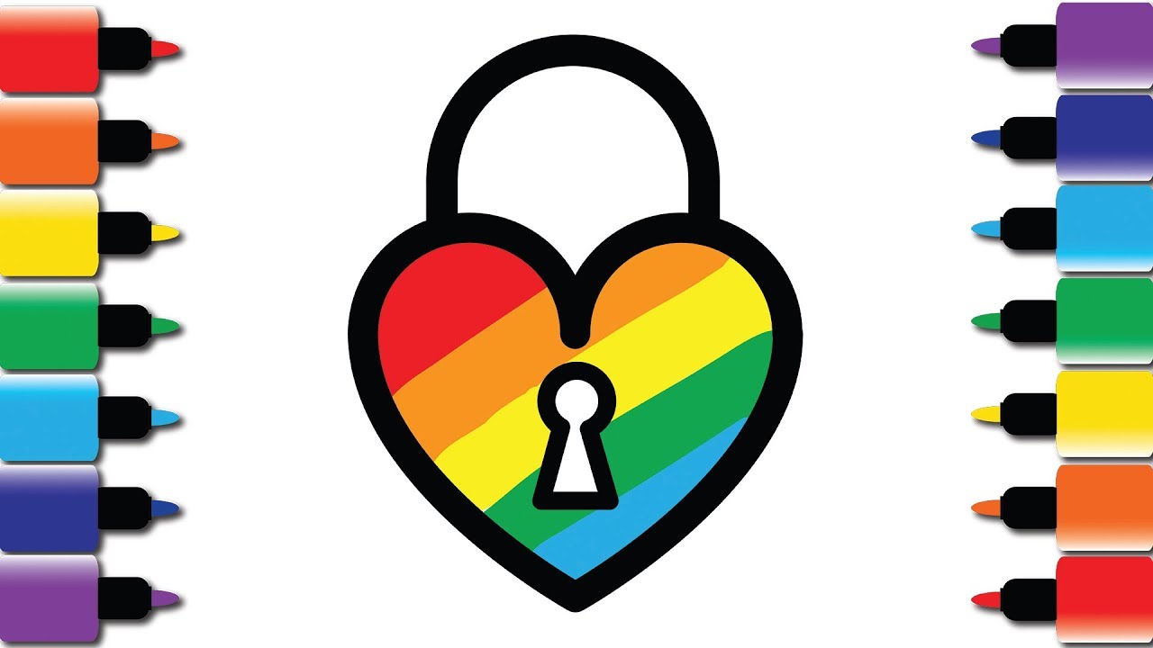 How to draw Rainbow Padlock - Drawing and Colouring book for kids fun ...