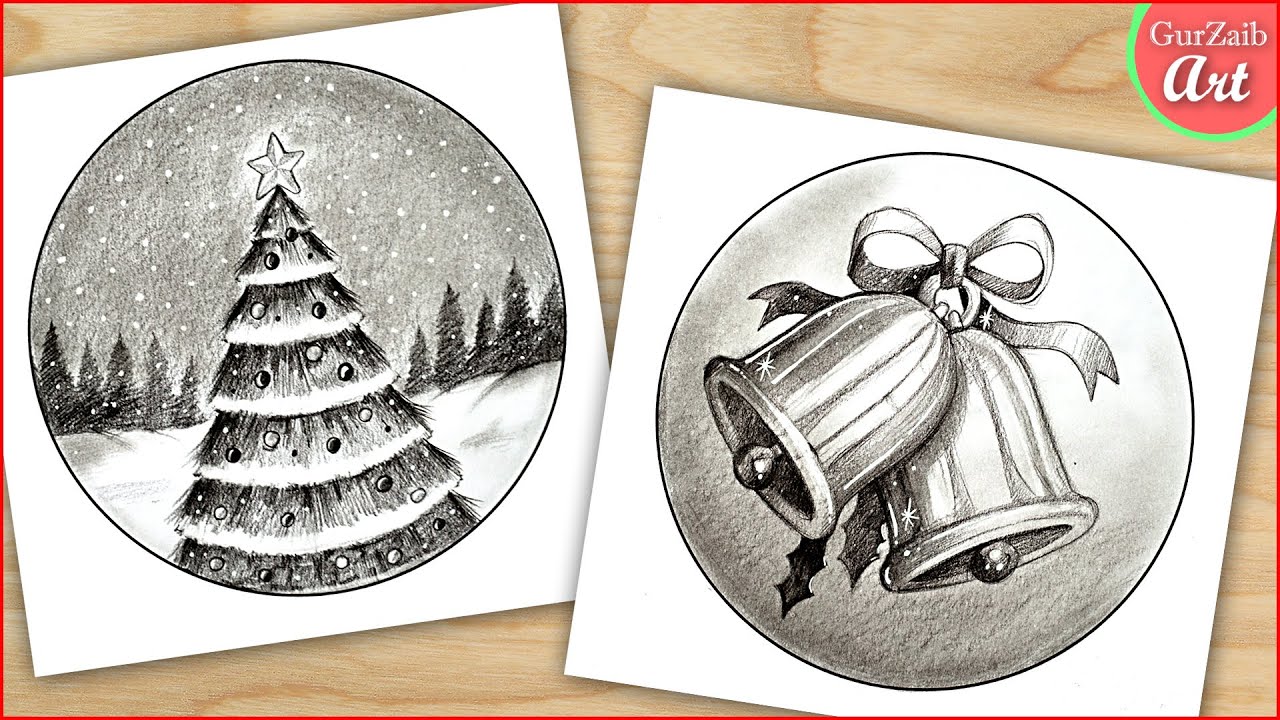 Two Easy Christmas drawings with pencil shading - Easy Christmas art ...
