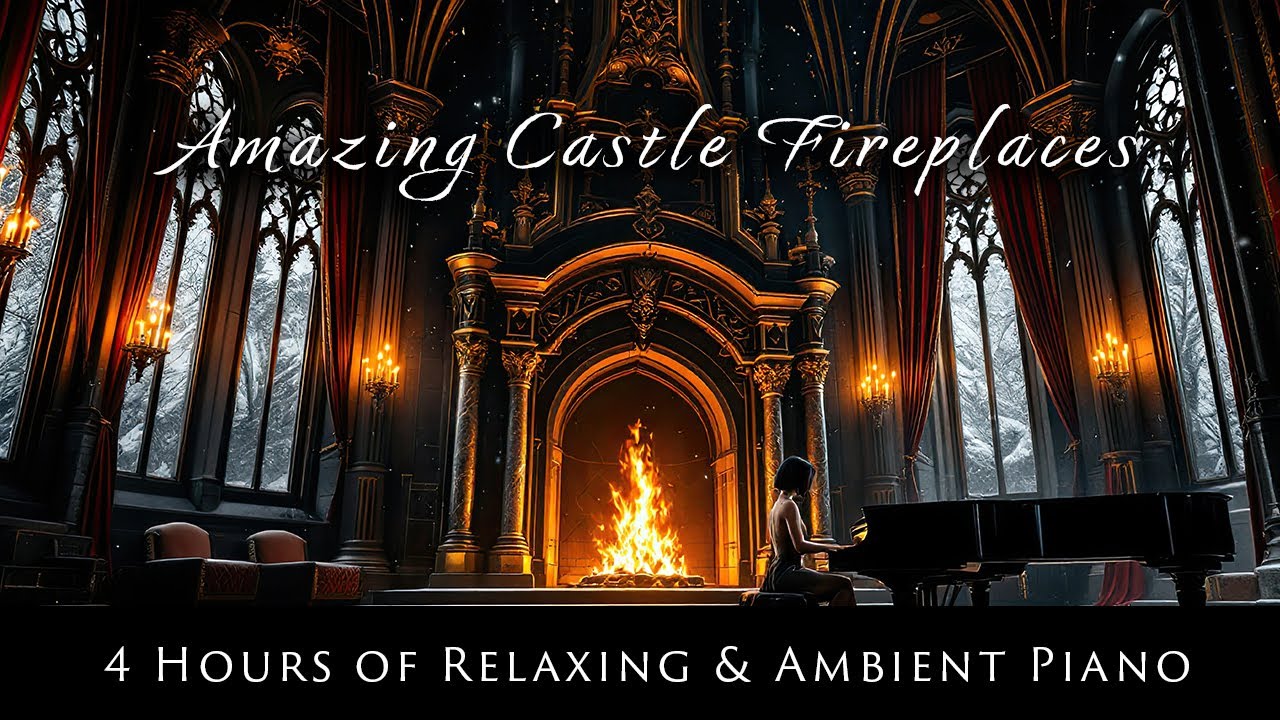 Ultimate 4K Castle Fireplaces - Relaxing Piano Music with Cozy ...