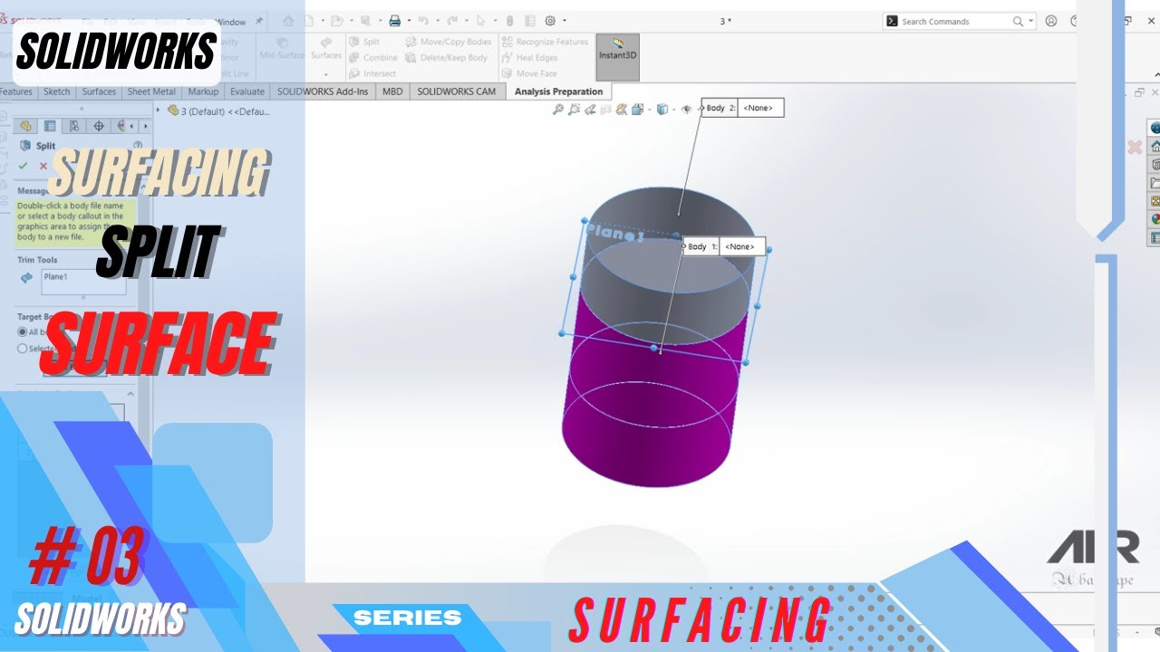 SPLIT Surface | Surfacing | Solidworks Tutorial | Stage #03 Eng - AER ...