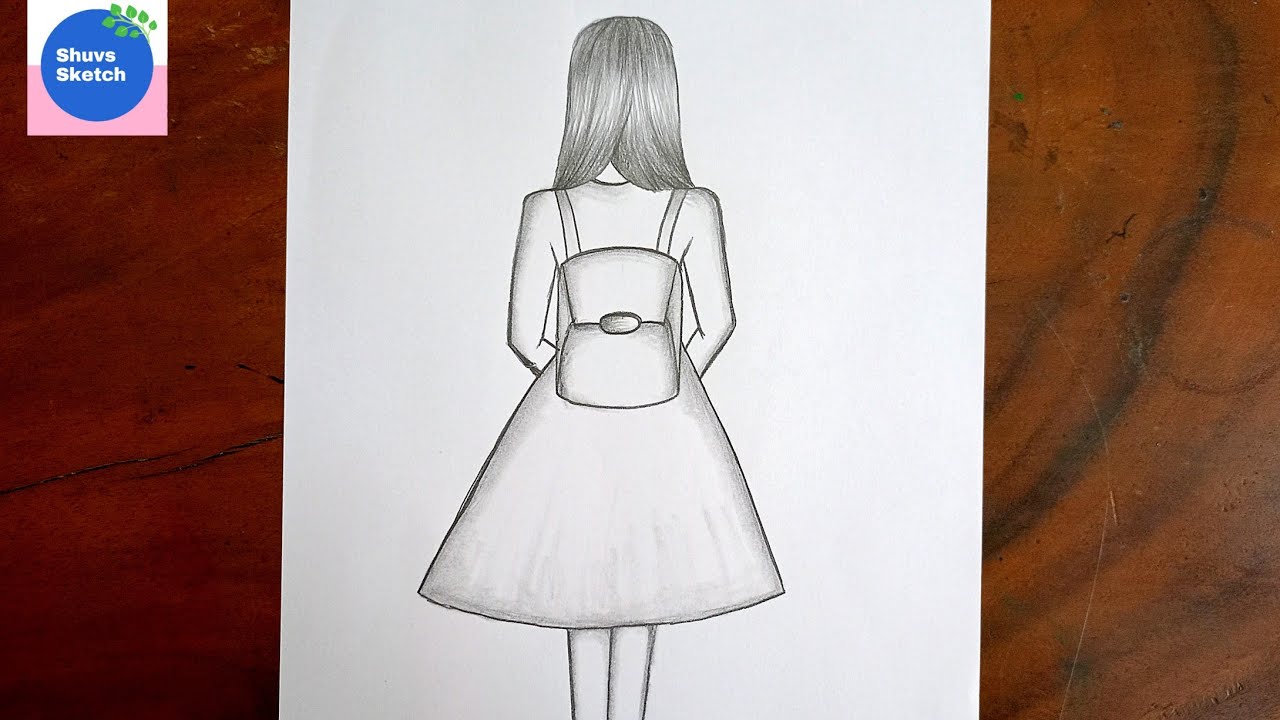 Girl from Back Side Drawing || Easy Drawing Step by Step || Easy School ...