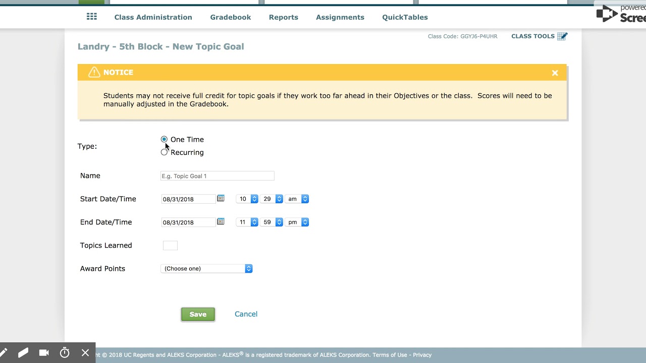 Setting a Topic Goal in ALEKS - YouTube