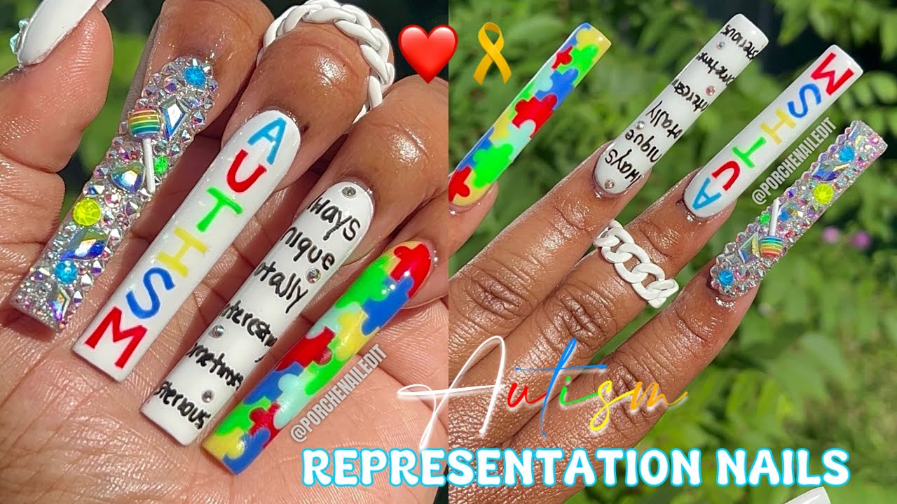 🎗️AUTISM REPRESENTATION NAILS ️ | HOW TO EASY PUZZLE NAIL ART ACRYLIC ...
