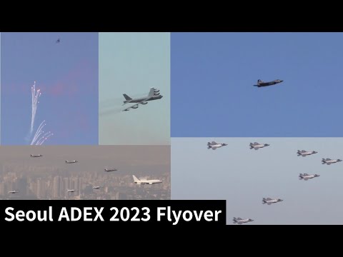 Seoul ADEX 2023 Flyover / B-52H, KF-21, F-35A, KC-330, E-737, F-15K, FA-50, MUH-1, F-16, MC-130K ...