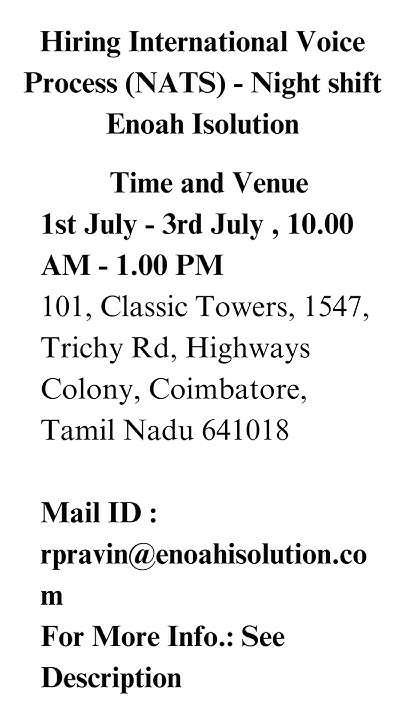 Hiring International Voice Process (NATS) - Night shift Enoah Isolution - YouTube