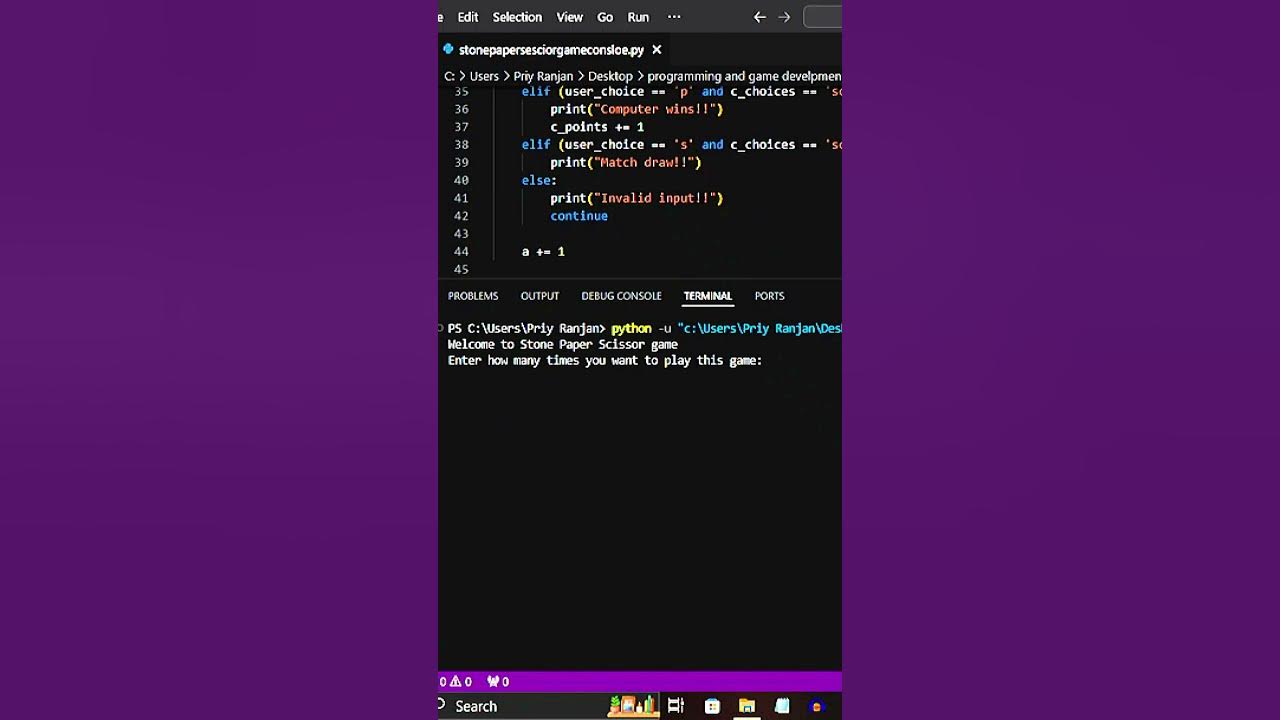 Stone, Paper, Scissor Console Game || Python project || Python Cource || Programming || simple ...