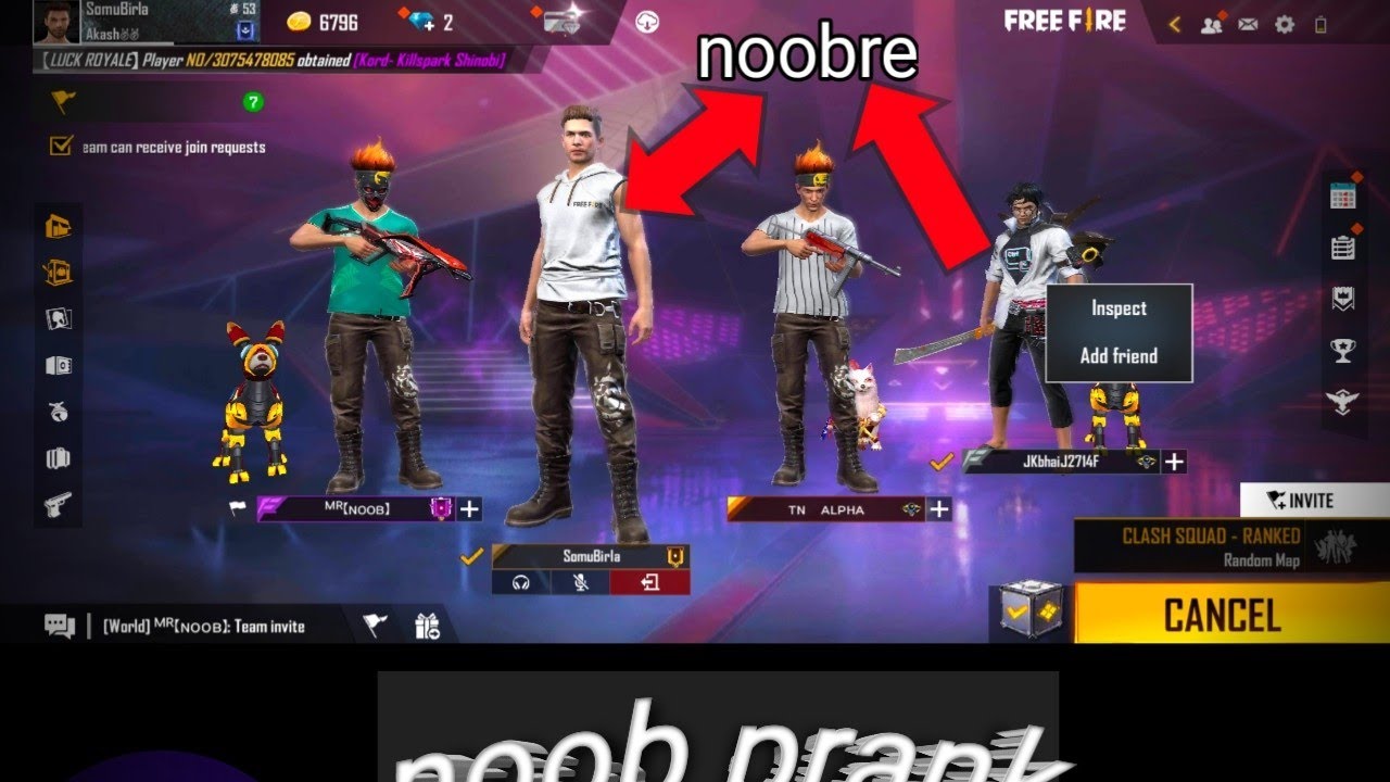 ff noob prank in live - YouTube