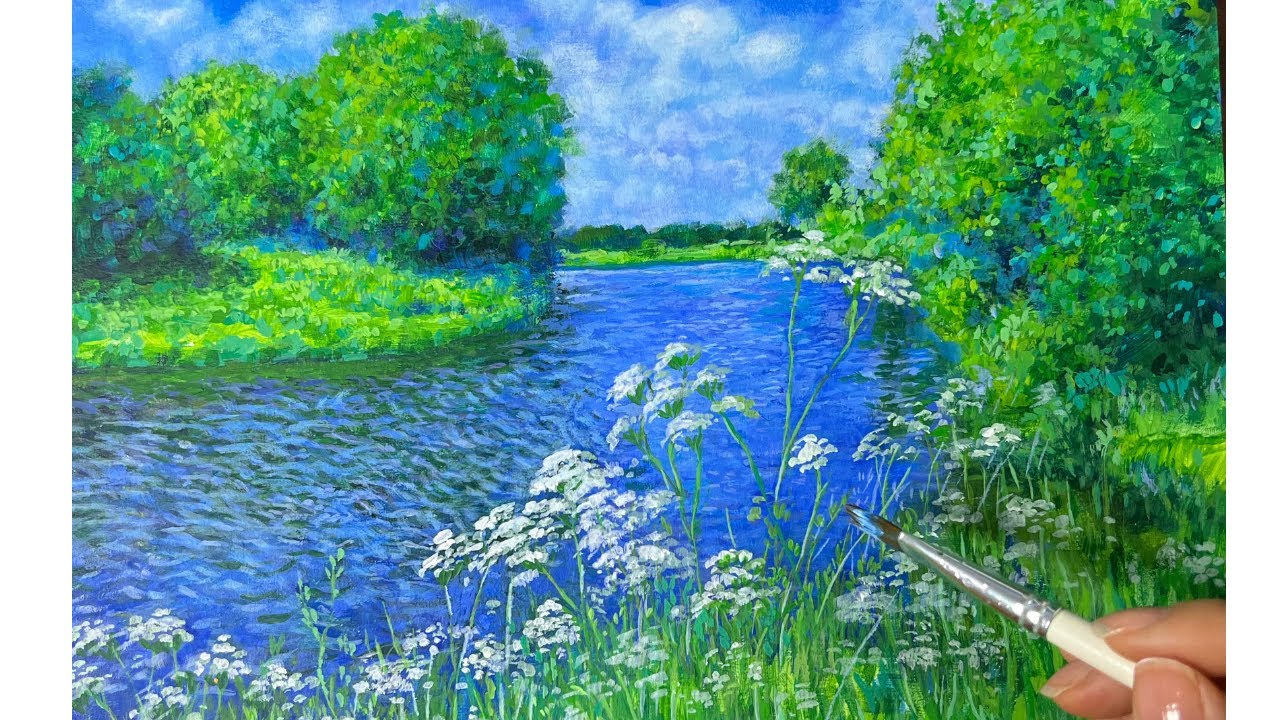 [Acrylic painting] How to /Easy art/ 조용한 수변의 노래 - YouTube
