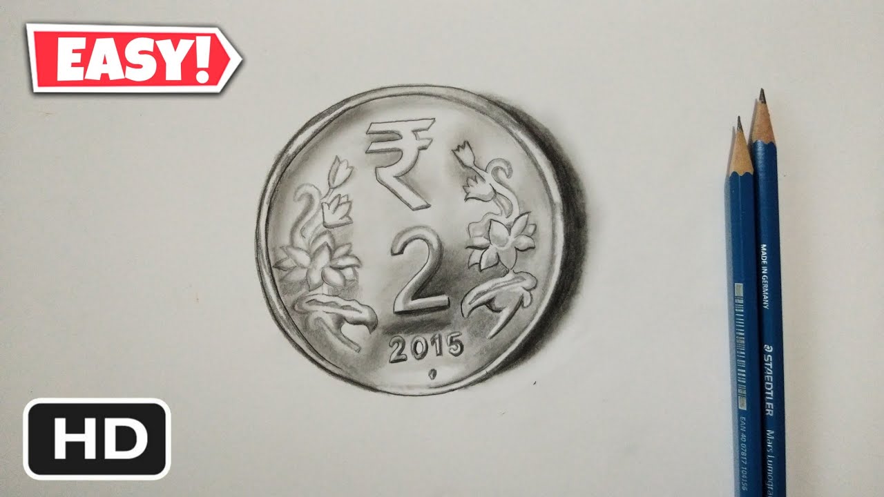 how to draw 2 rupees coin (Indian rs) | realistic drawing | Art By ...