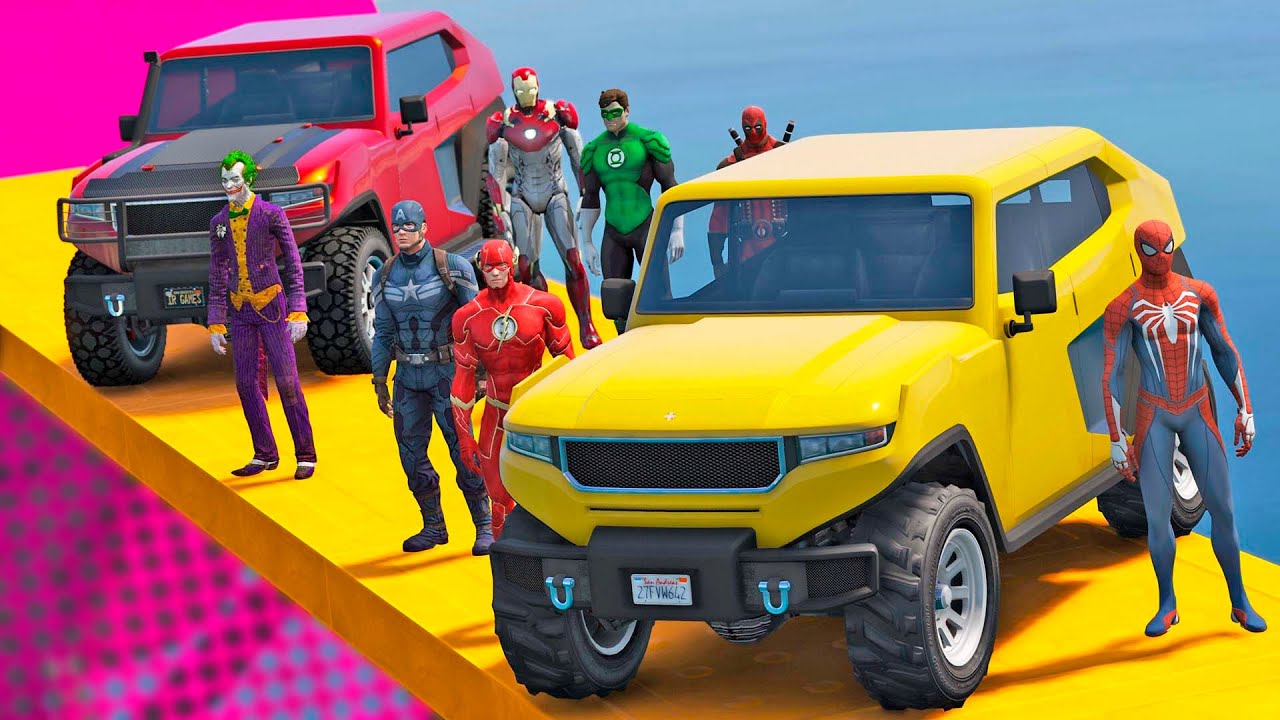 CARRO do HOMEM-ARANHA e JOKER com SUPER HERÓIS! DESAFIO PARKOUR PIER ...