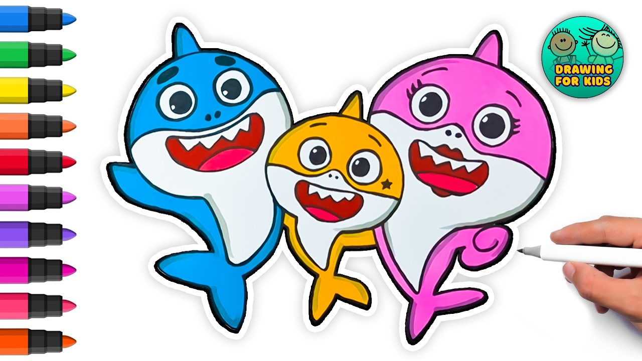 How to Draw and Color Shark Family for Kids? | drawing for kids - YouTube