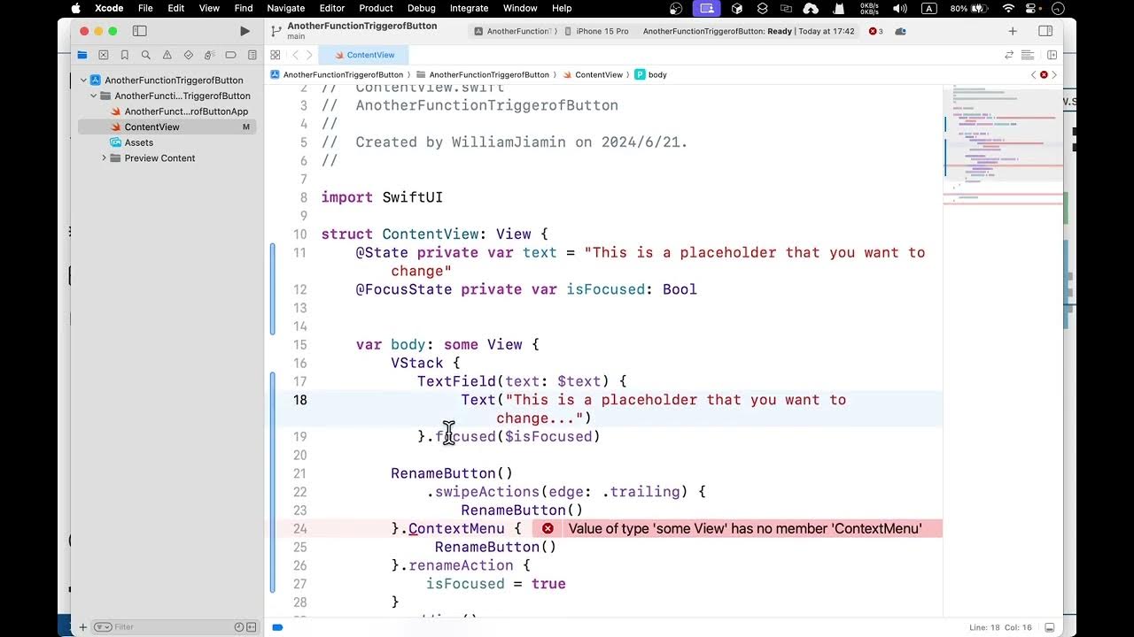 SwiftUI Mini Project FocusView and Rename Button PART 1 - YouTube
