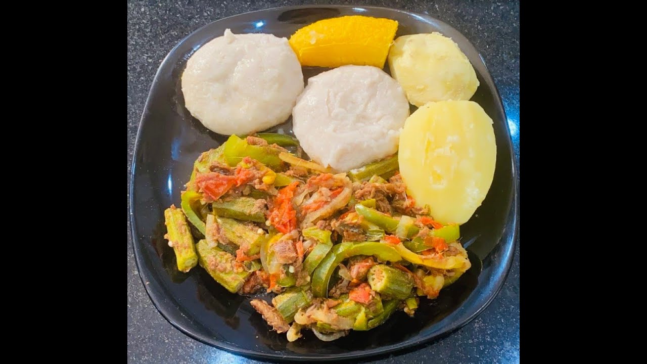 Jamaican Style Red Herring With Okra, Boil Dumpling & Ground Provision ...