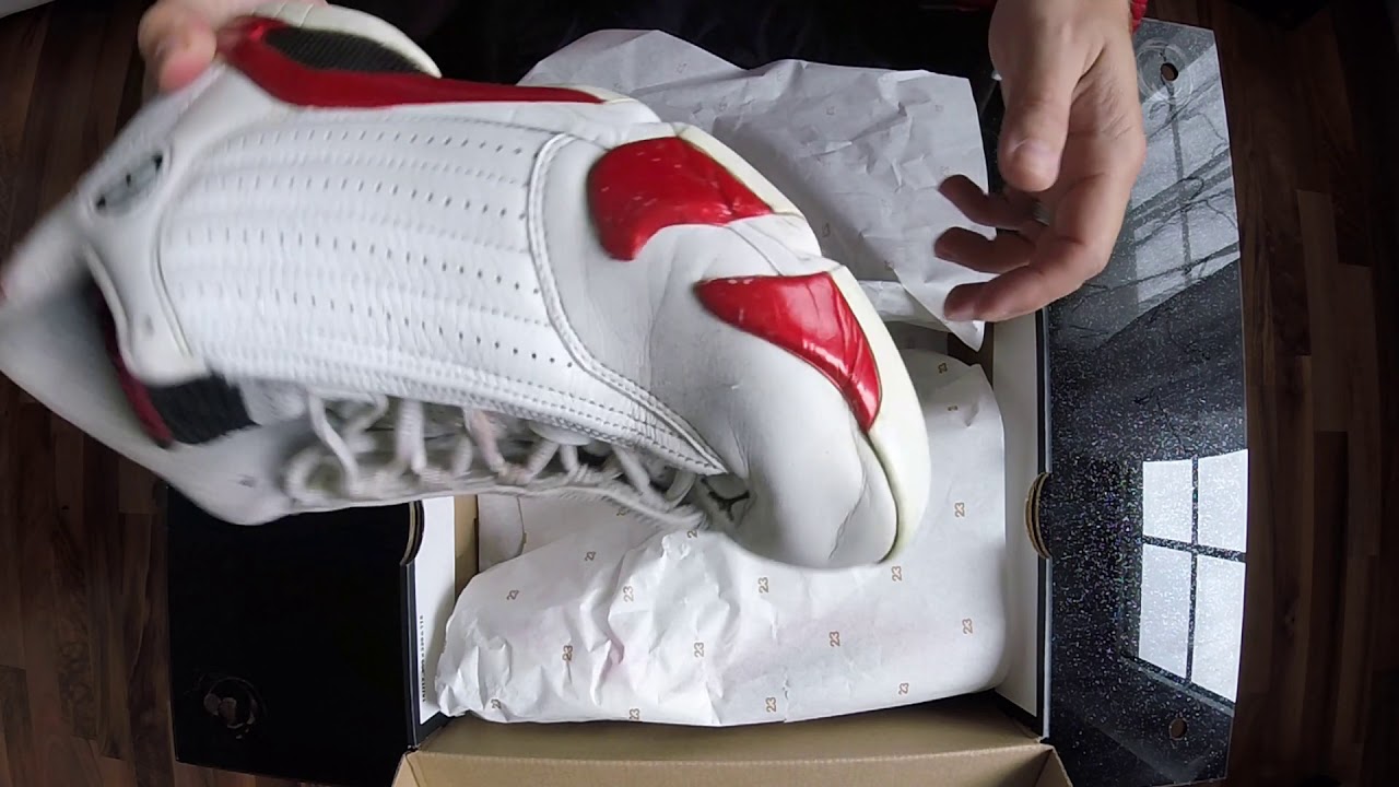 Unboxing Air Jordan 14 Original 1998 White Red - YouTube
