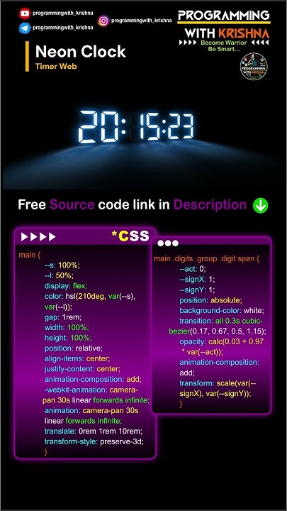 Neon Clock HTML CSS JS #programmingwithkrishna #html #css #cssanimation #js #javatutorial # ...