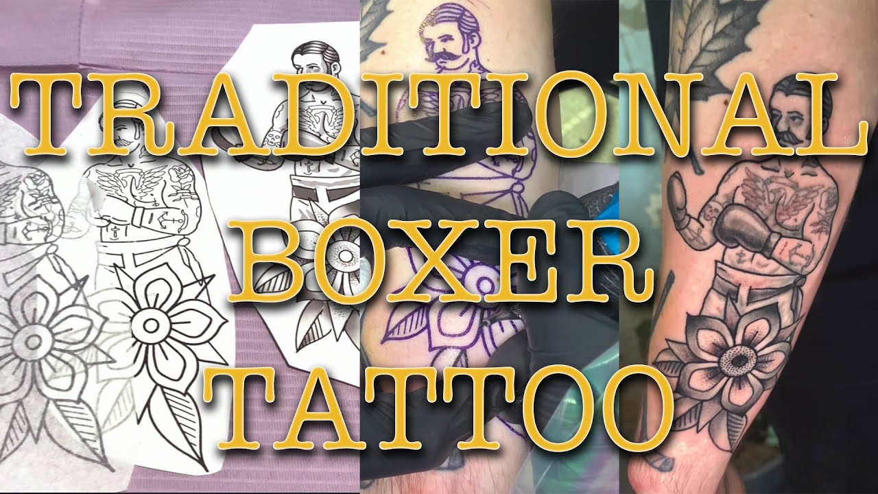 Applying this tough traditional boxer tattoo - YouTube